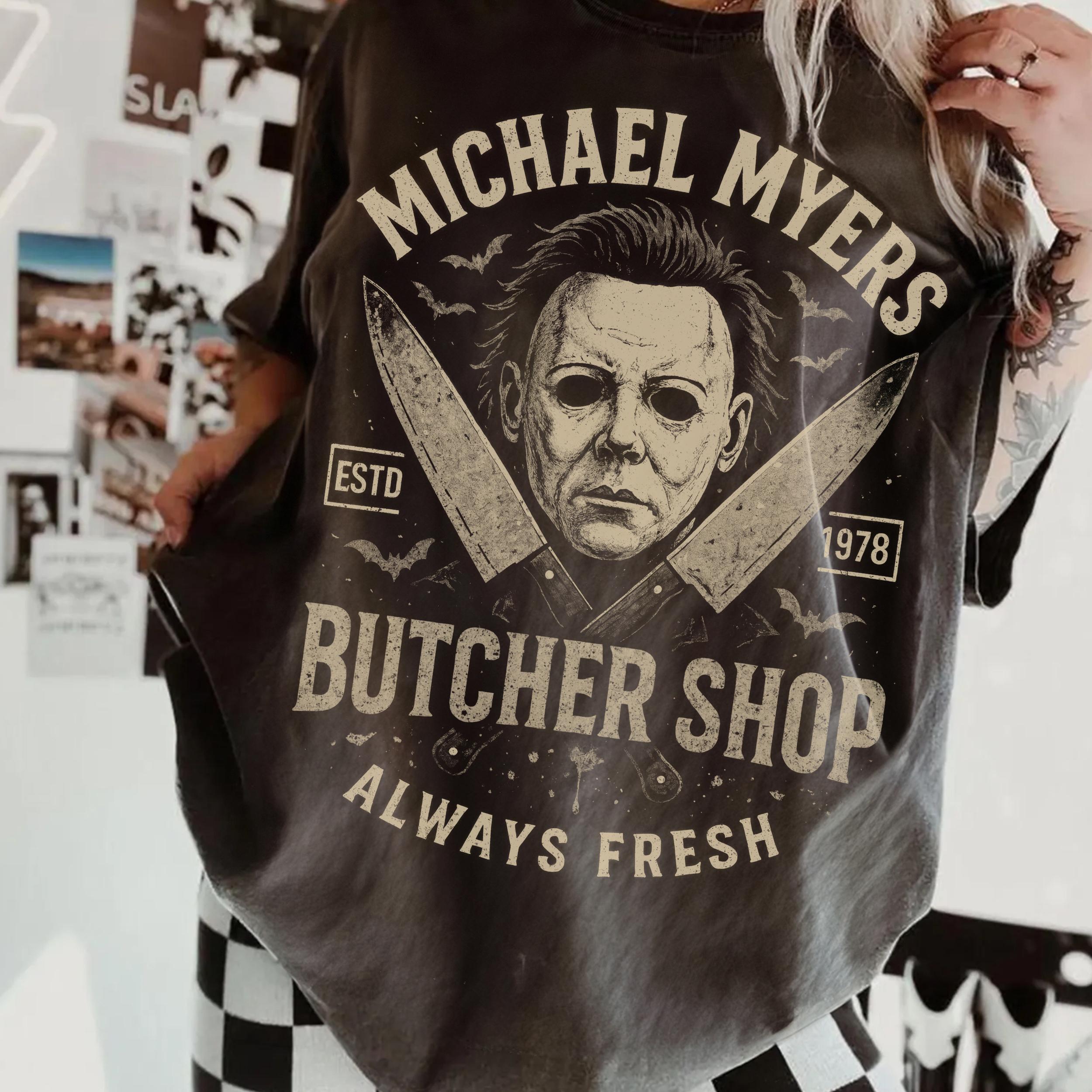 Butcher Shop Horror PNG, Michael Myers Vintage Halloween Shirt PNG ...