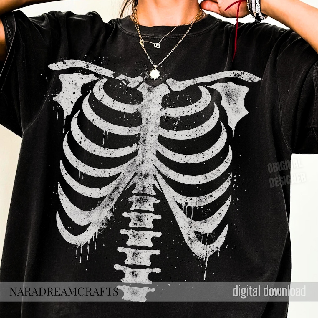 Skeleton Rib Cage PNG, Grunge Halloween Shirt Design, Spine Bone ...