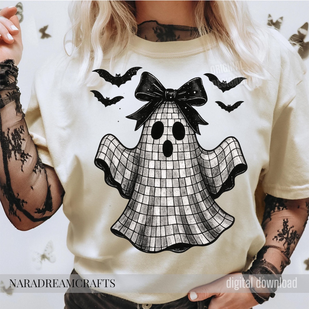 Disco Ghost With Bow PNG, Halloween Glitter Ghost Sublimation, Sparkle ...