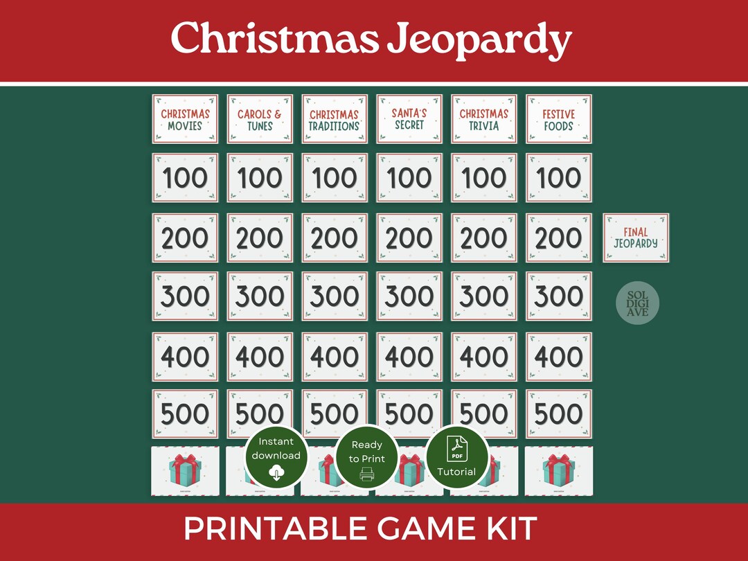 Christmas Games Printable Jeopardy Game for Holiday Party Games for ...
