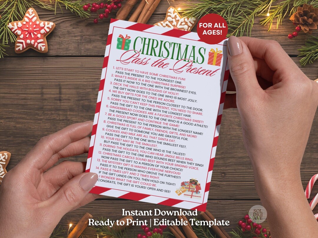 Pass the Present Christmas Game Printable Holiday Party Activity for ...