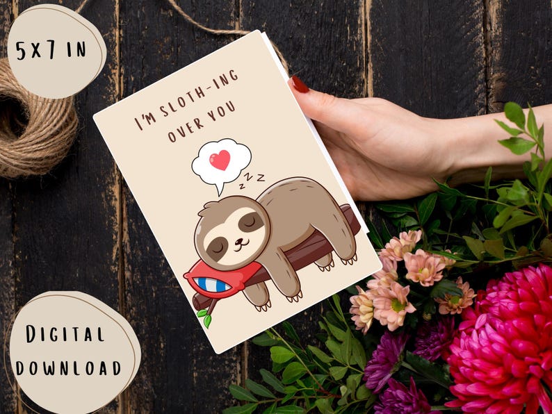 Printable Sentimental Sloth on a Tree Anniversary Love Card, 5x7 ...