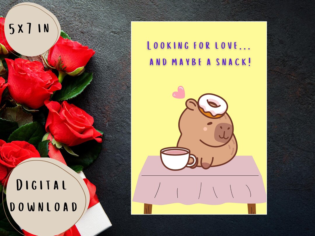 Printable Capybara Valentine's Day Card Gift, 5x7 Printable Valentine's ...