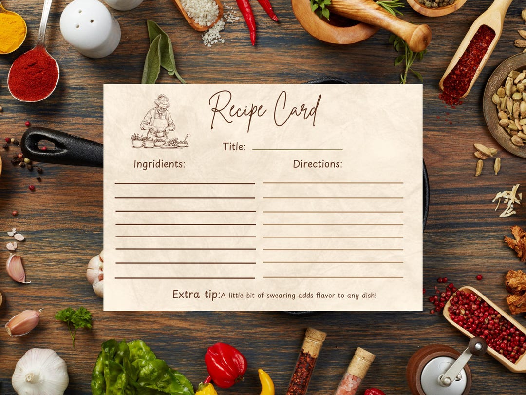 Printable Elegant Retro Recipe Card Grandma's Style Template, Old ...