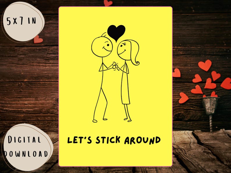 Let's Stick Around Wobbly Stick Couple Valentine's Day Card Gift - Etsy