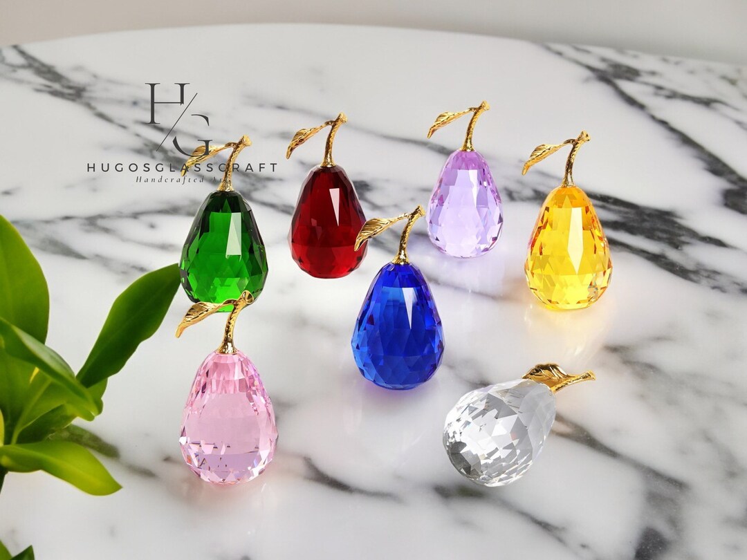 Glass Fruit Decor Crystal Pear Decor Glass Ornaments Glass Pear ...