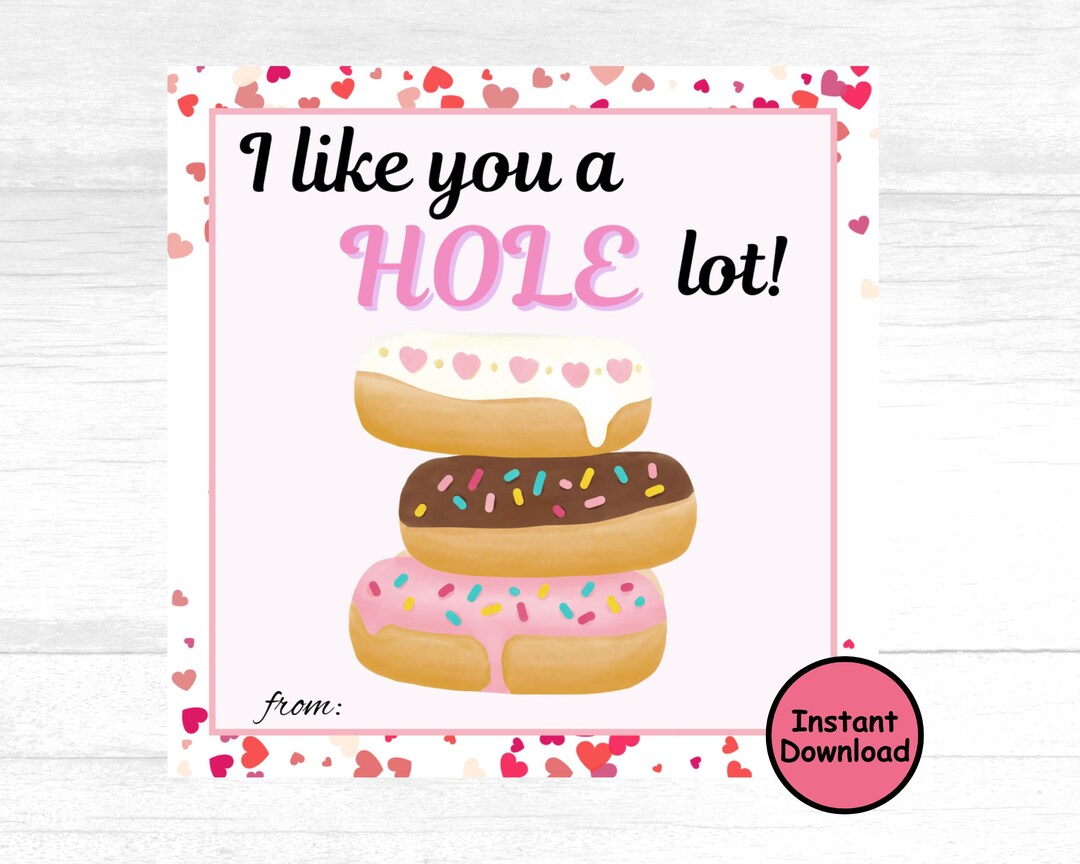 Printable Donut Valentine Tags, Valentine Gift Tag, Printable Digital ...