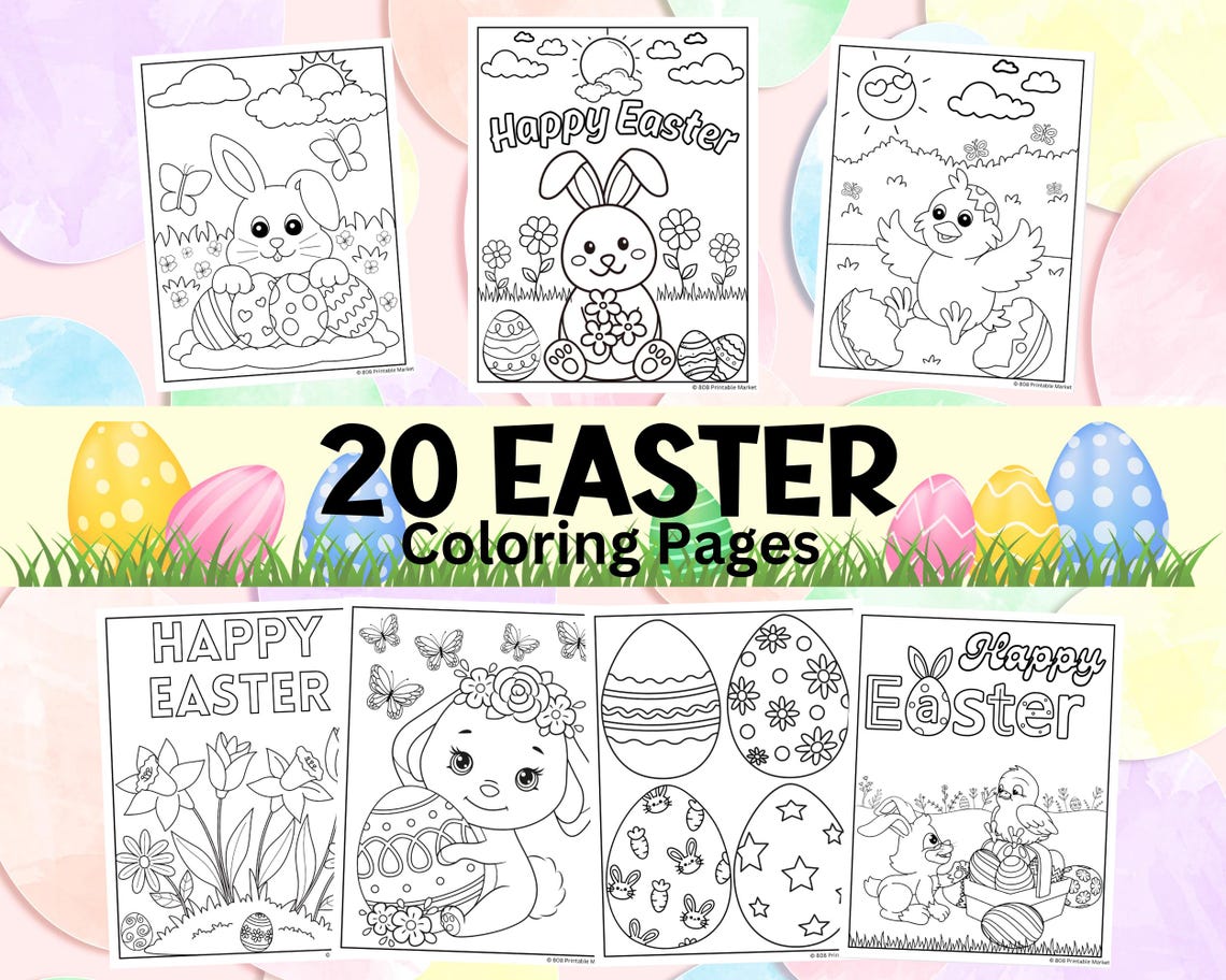 20 Cute Easter Coloring Pages for Kids, Instant Download Printable, Fun ...