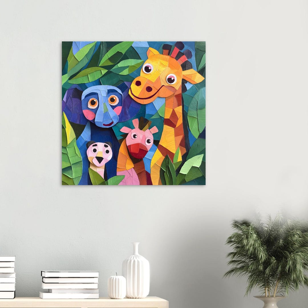 Colorful Jungle Animals Poster - Cubist Safari Wall Art - Playful Kids ...