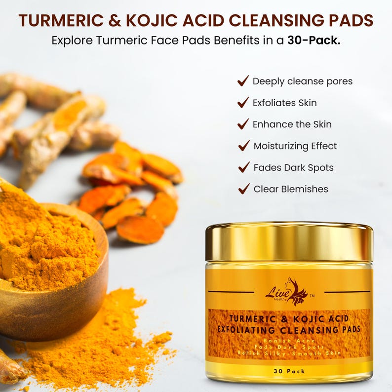 Kojic Acid & Turmeric Cleansing Pads Exfoliating, for Acne Scars ...