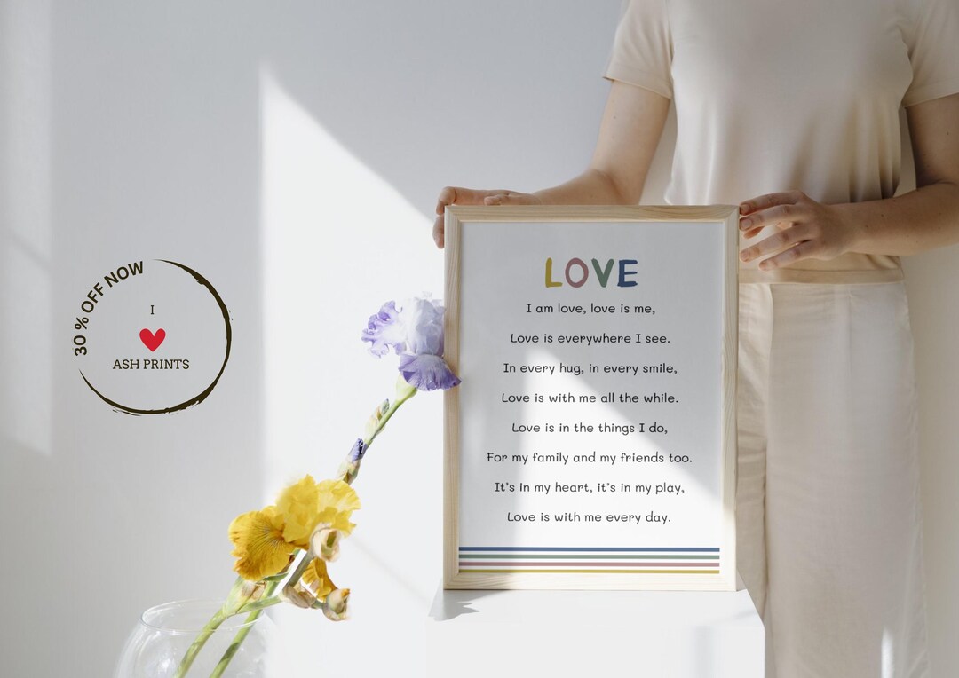 LOVE Poem Kids Wall Art Nursery Décor A4 Size Colourful Playroom Print ...