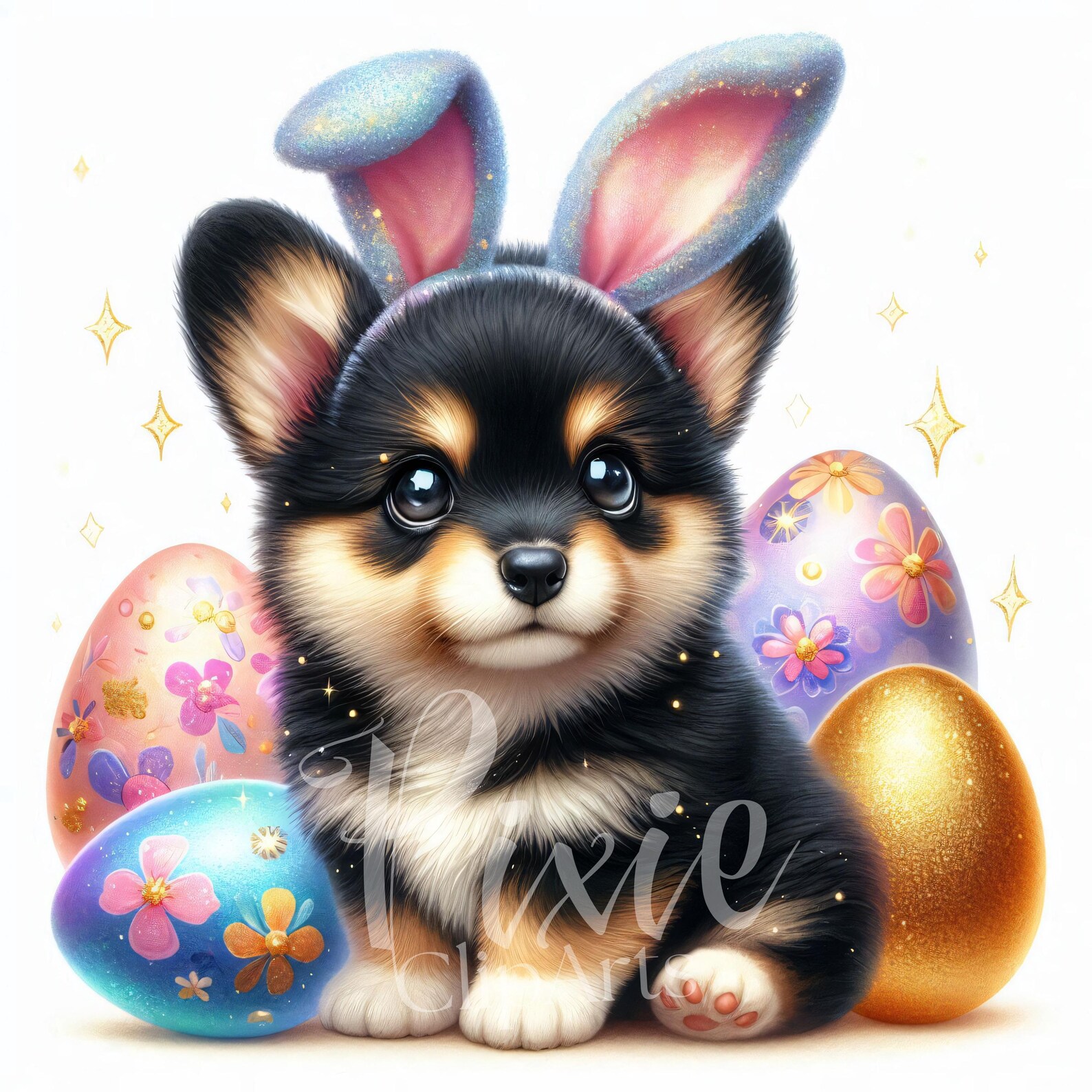 Easter Puppy Clipart | Spring Puppy on Bunny Ears Clipart | Set of 8 ...