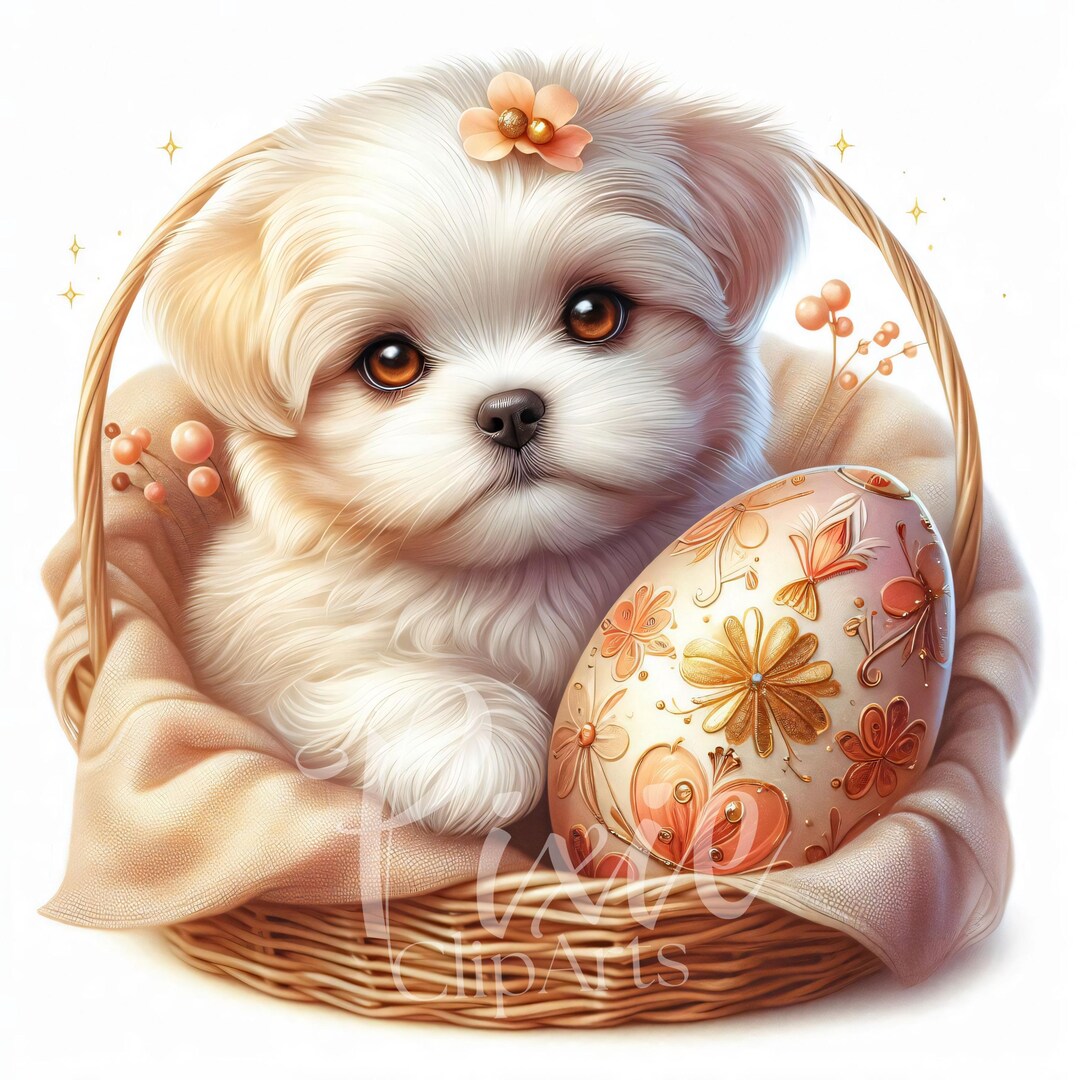 Easter Puppy Clipart | Spring Golden Puppy Clipart | Set of 8 | High ...