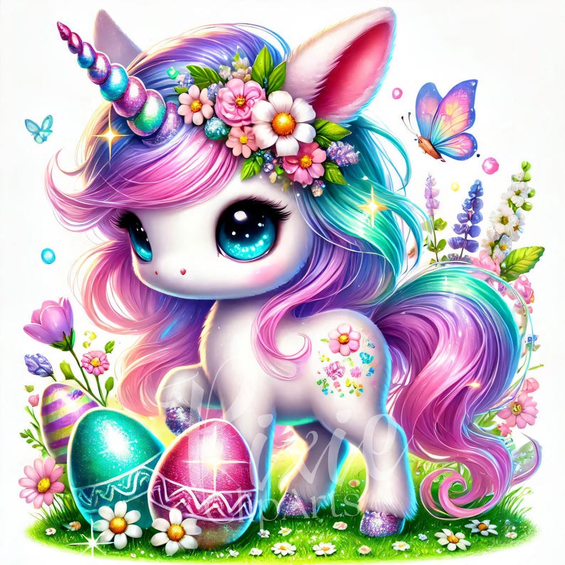 Easter Spring Unicorn Clipart, Flower Unicorn, Set of 8 High-quality ...