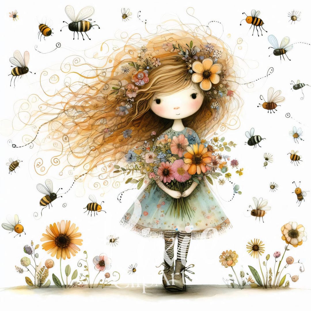 Whimsical Quirky Girl Clipart | Set of 10 High Quality 300DPI JPG ...