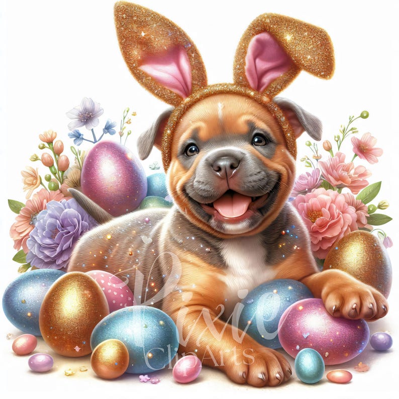 Easter Puppy Clipart | Spring Puppy on Bunny Ears Clipart | Set of 8 ...