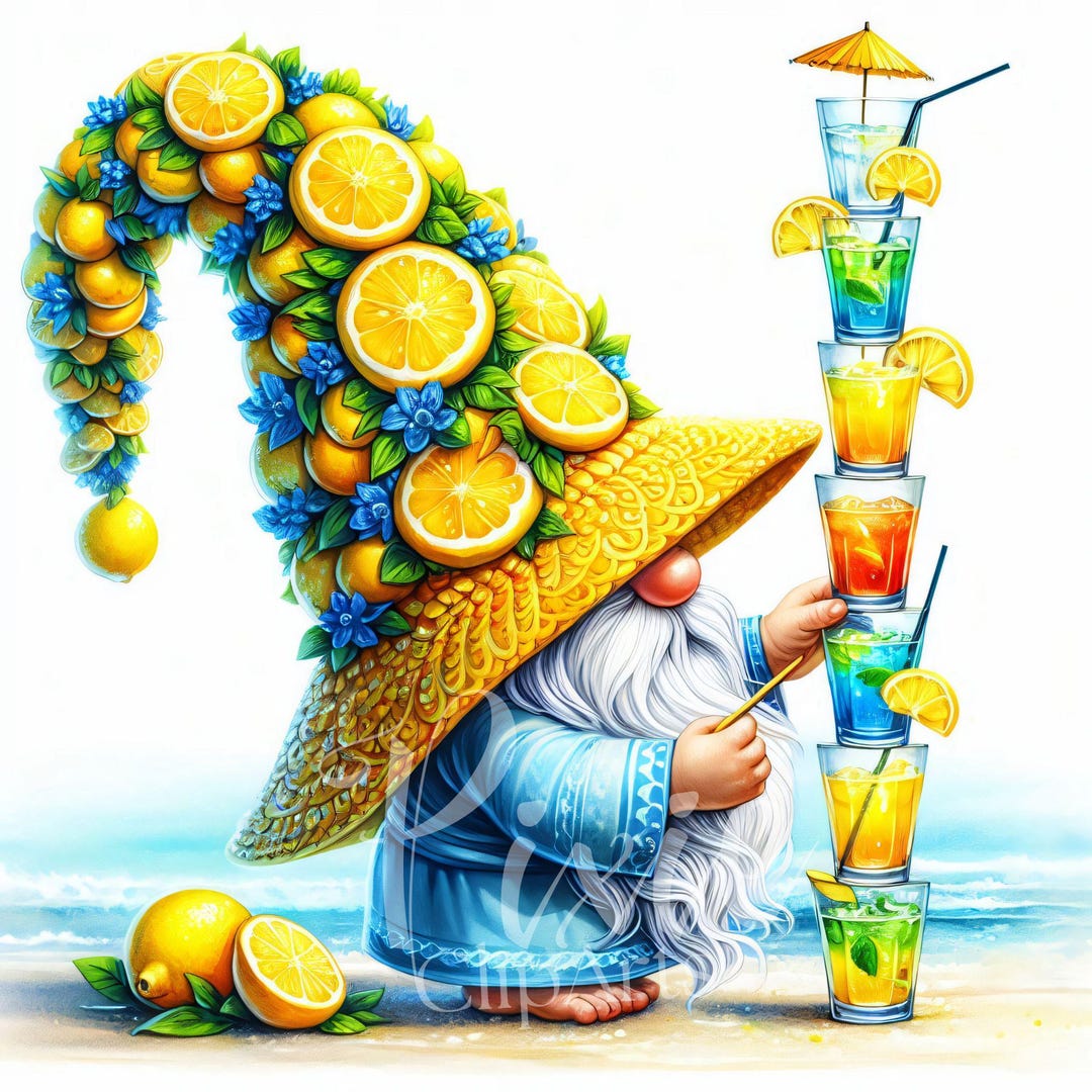 Summertime Gnome Clipart | Set of 10 High Quality 300DPI JPEG | Lemon ...