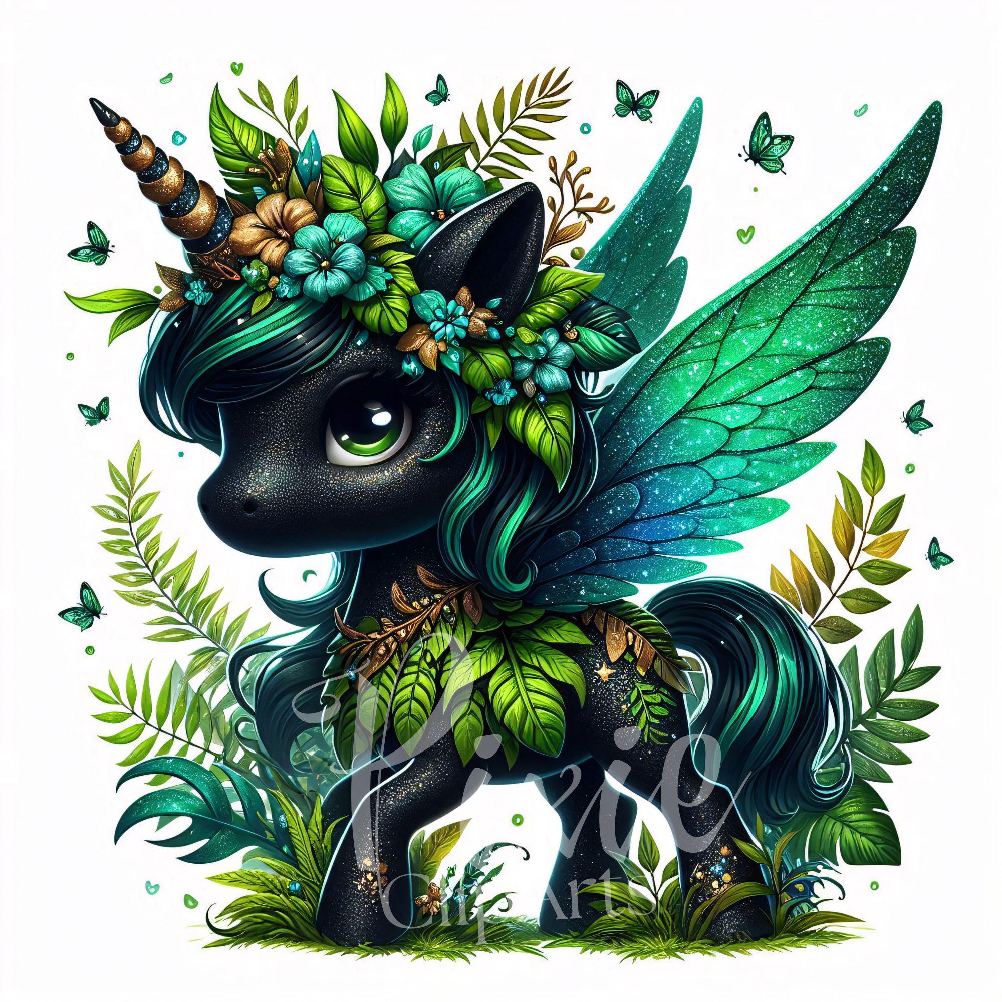 Magical Black Fairy Unicorn Clipart | Set of 10 High Quality 300DPI JPG ...