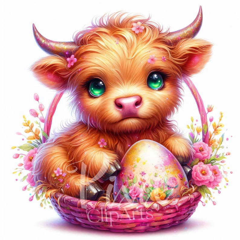Highland Cow Easter Clipart | Set of 8 | High Quality 300 DPI JPEG ...