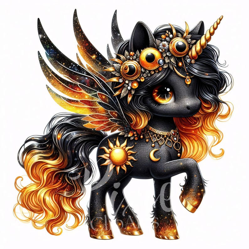 Magical Black Fairy Unicorn Clipart | Set of 10 High Quality 300DPI JPG ...