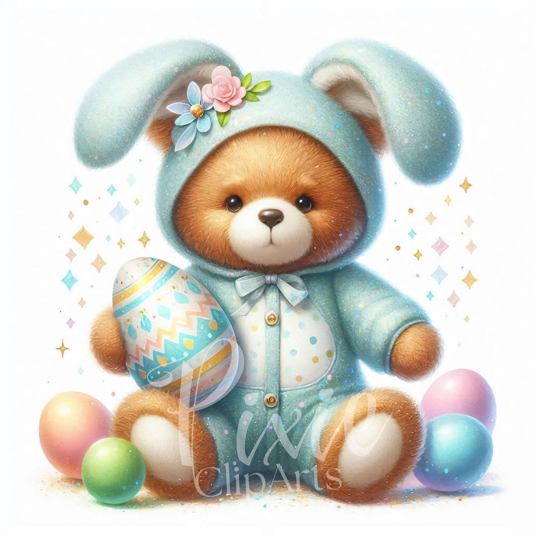 Easter Teddy Bear Clipart | Spring Teddy Bear Clipart | Set of 8 High ...