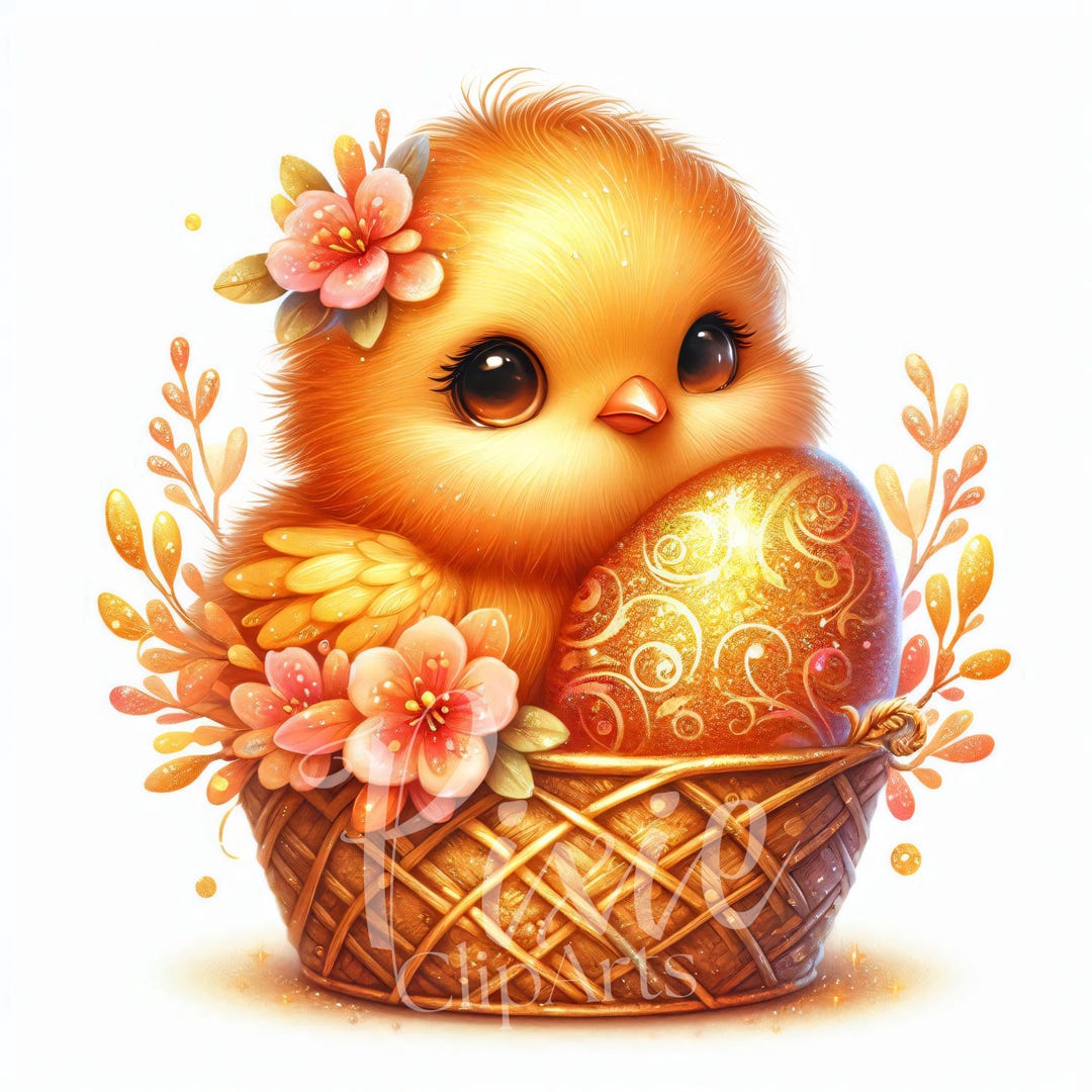 Easter Golden Chick Clipart, Cute Baby Chick Clipart Set - 8 Jpgs High ...