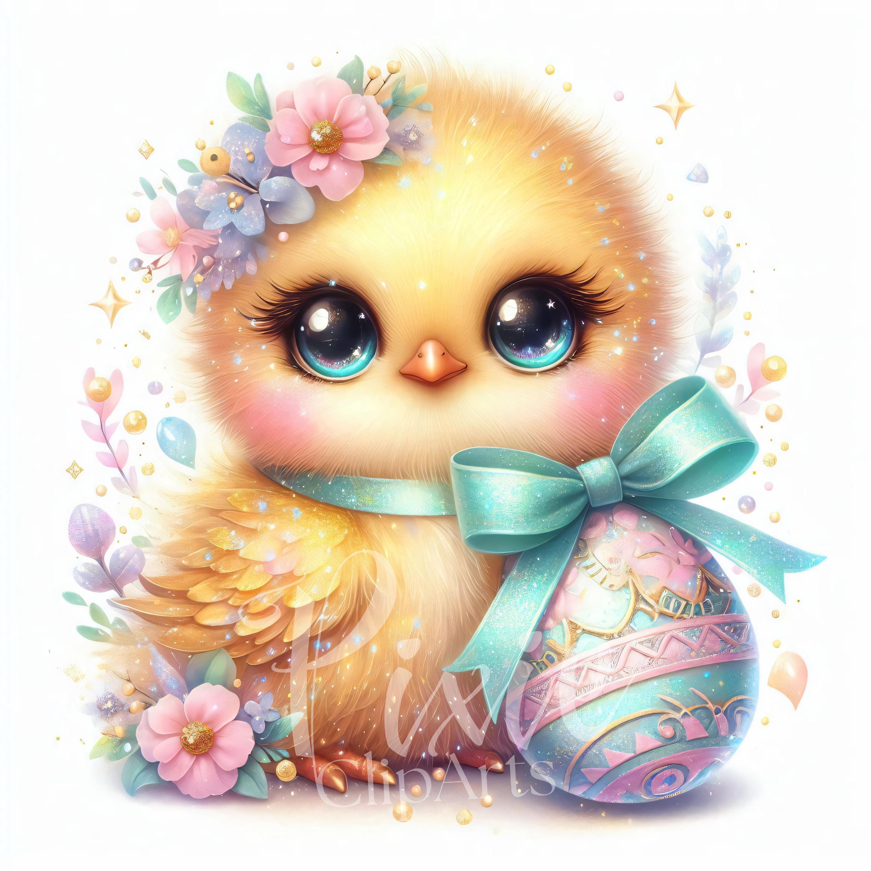 Easter Chick Clipart, Spring Chick With Ribbon Clipart Set - 8 JPG High ...