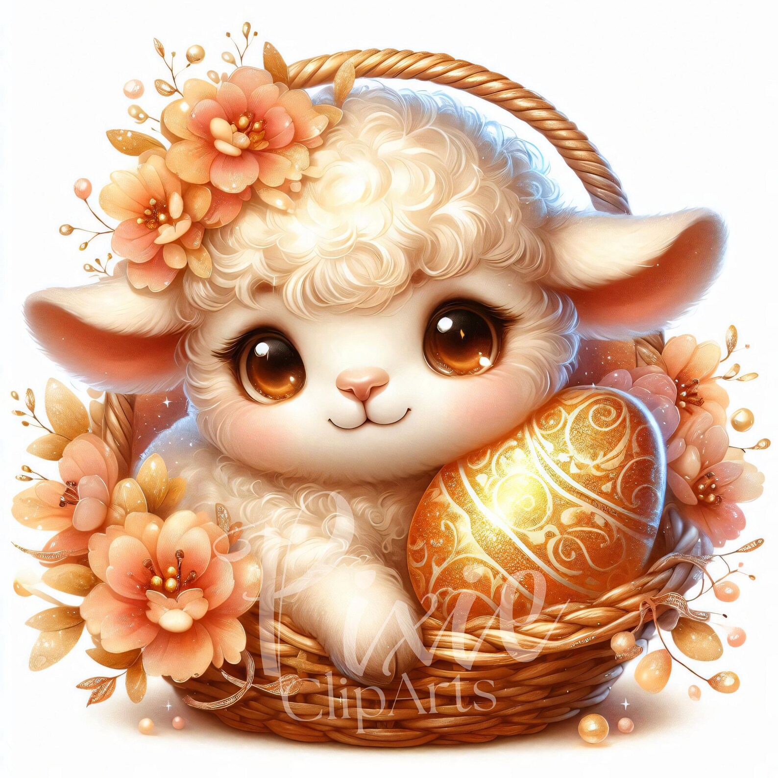 Golden Easter Lamb Clipart , Rustic Easter Lamb Clipart Set - 8 High ...
