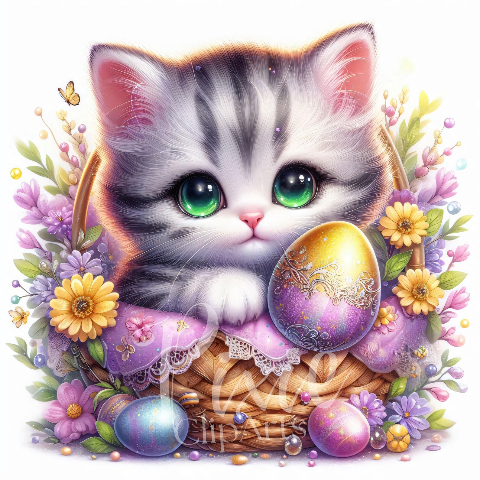 Easter Kitten Clipart | Floral Spring Cat Clipart | Set of 8 | High ...