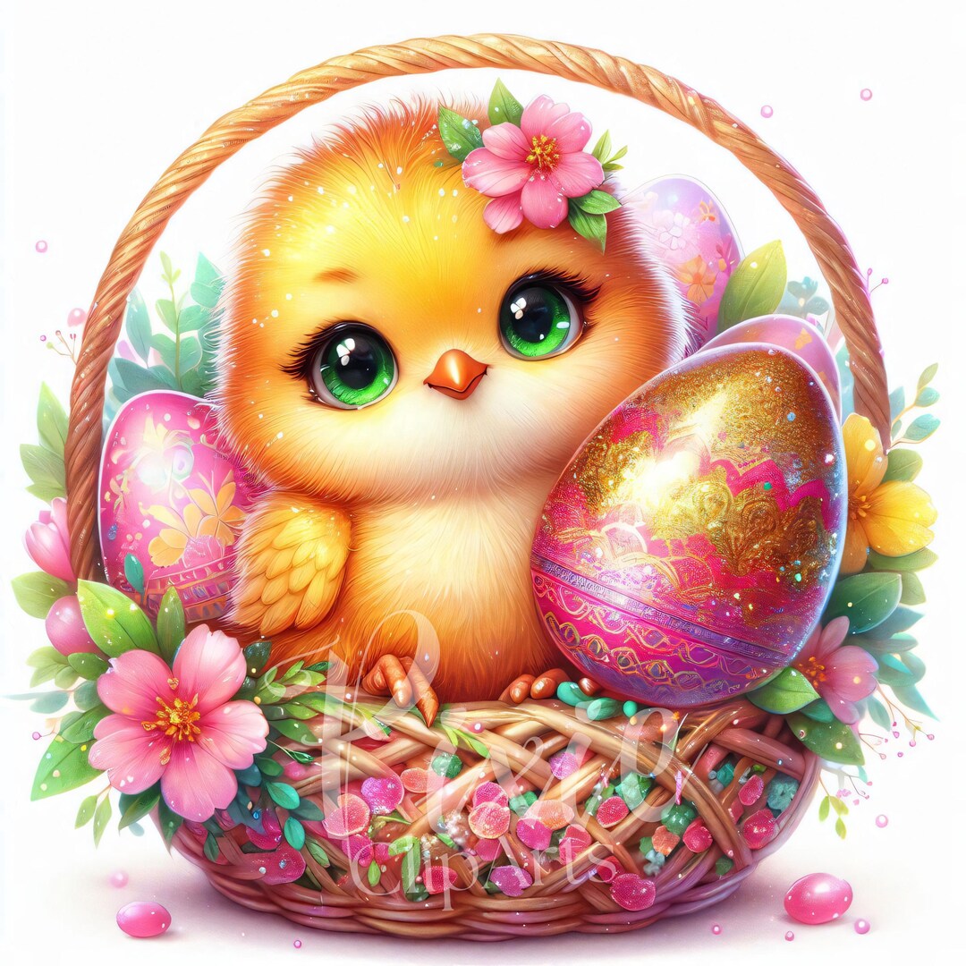 Easter Floral Chick Clipart, Cute Baby Chick Clipart Set - 8 Jpgs High ...