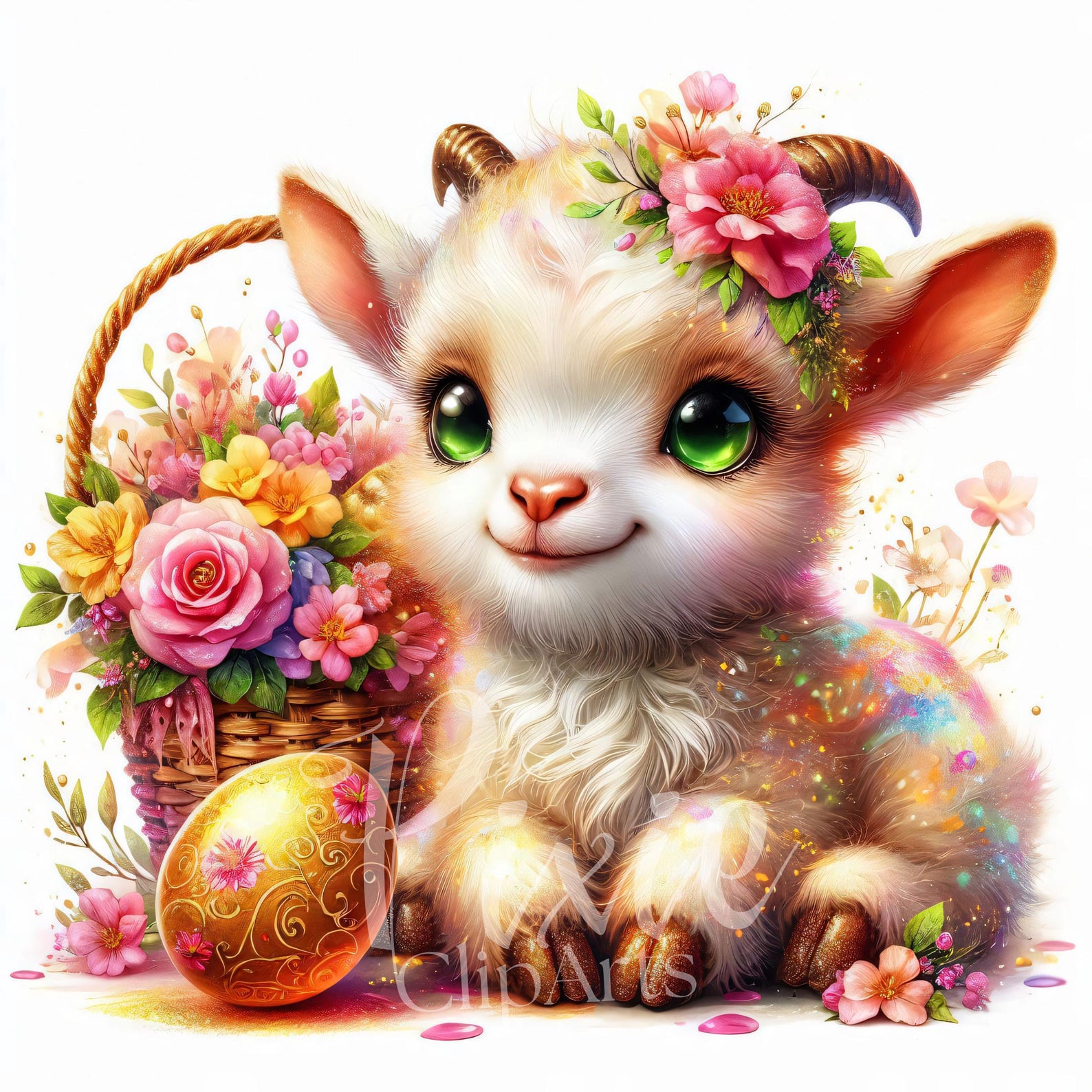 Easter Baby Goat Clipart | Spring Floral Chibi Goat Clipart | Set of 8 ...