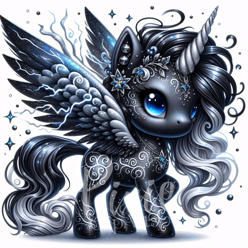 Magical Black Fairy Unicorn Clipart | Set of 10 High Quality 300DPI ...