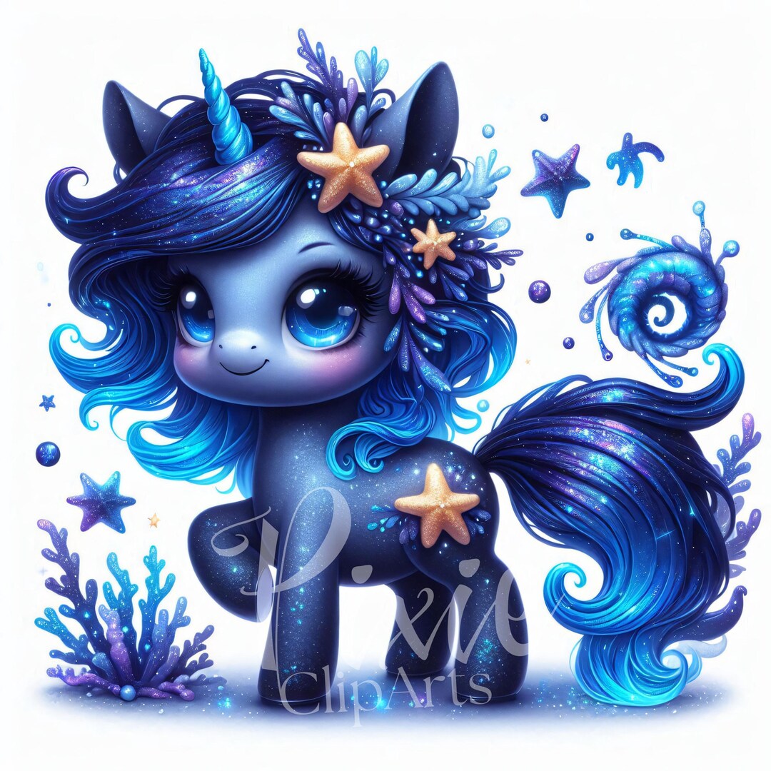 Sea Unicorn Clipart, Deep Sea Delight Unicorn, Fantasy Sea Pony, Set of ...