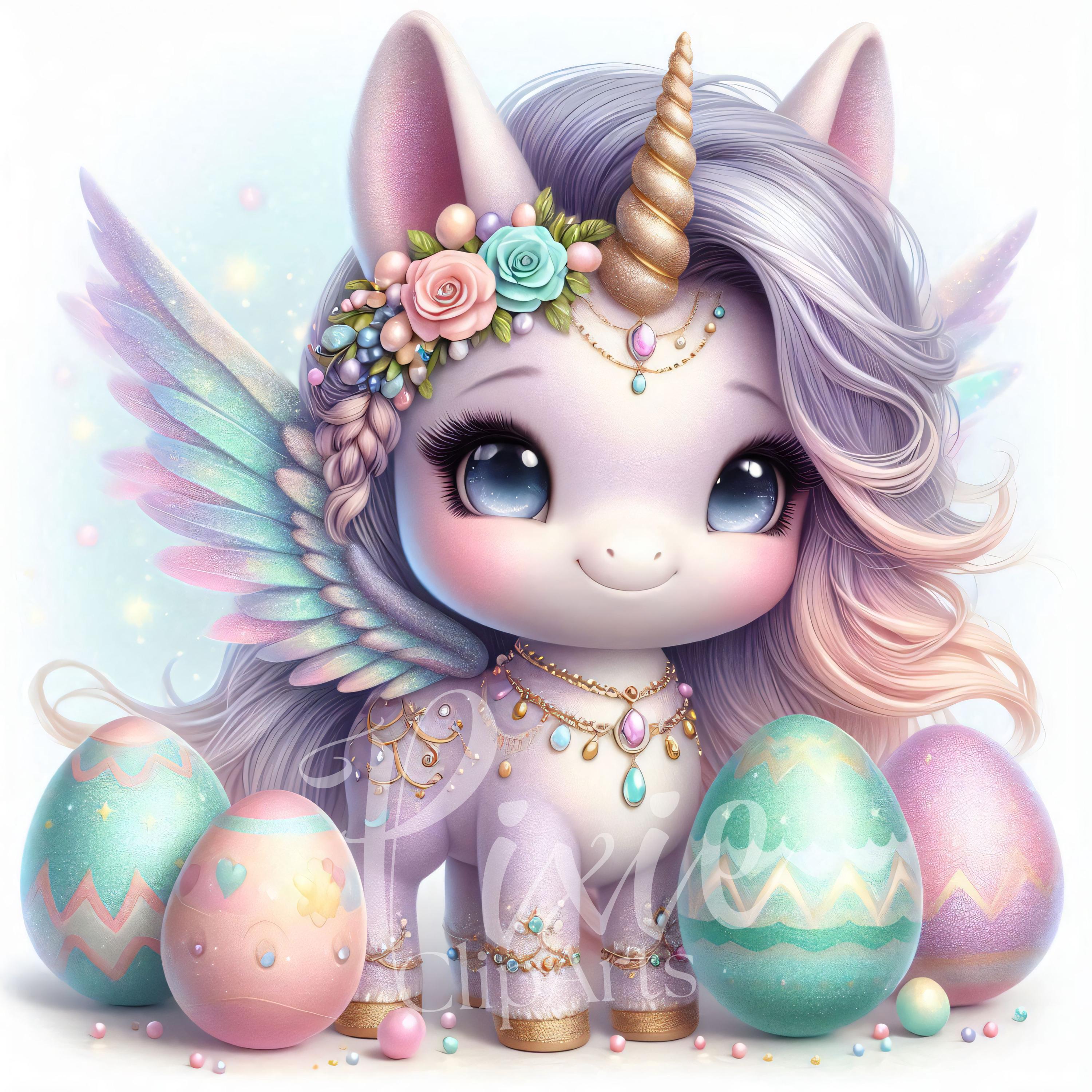 Easter Unicorn Clipart | Set of 8 High Quality 300 DPI JPEG Watercolor ...