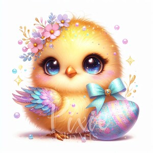 Easter Chick Clipart, Spring Chick With Ribbon Clipart Set - 8 JPG High ...