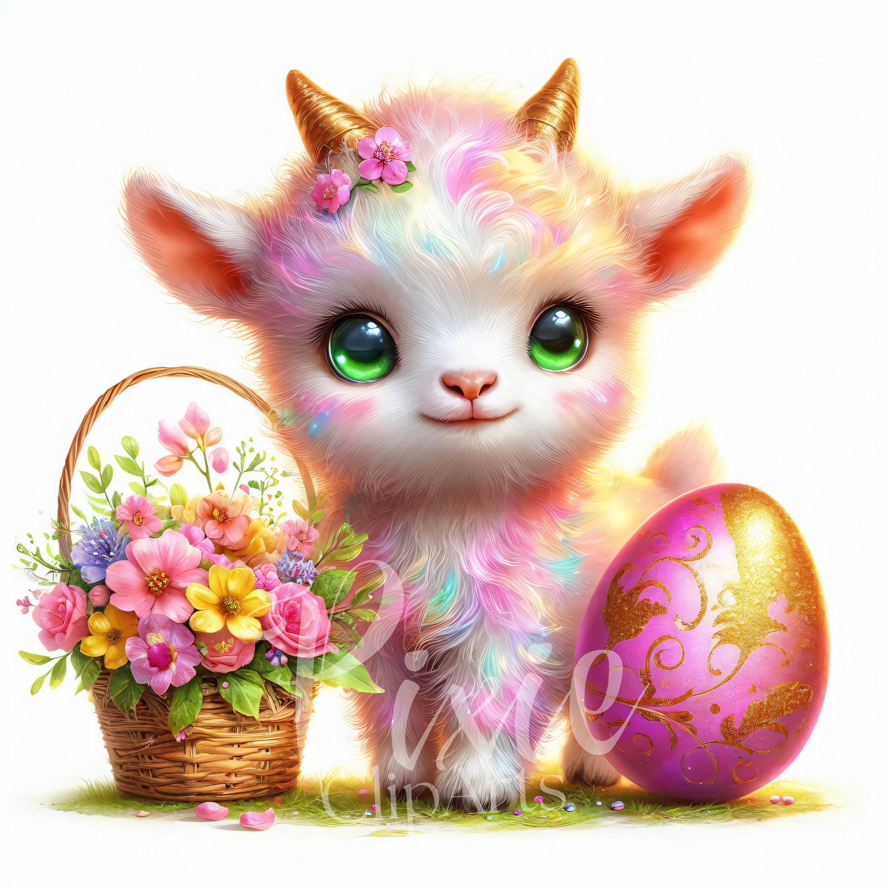 Easter Baby Goat Clipart | Spring Floral Chibi Goat Clipart | Set of 8 ...