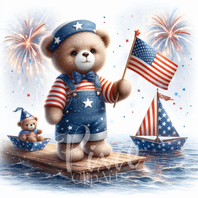 4th of July Patriotic Teddy Clipart | Teddy Bear Celebration | Set of ...