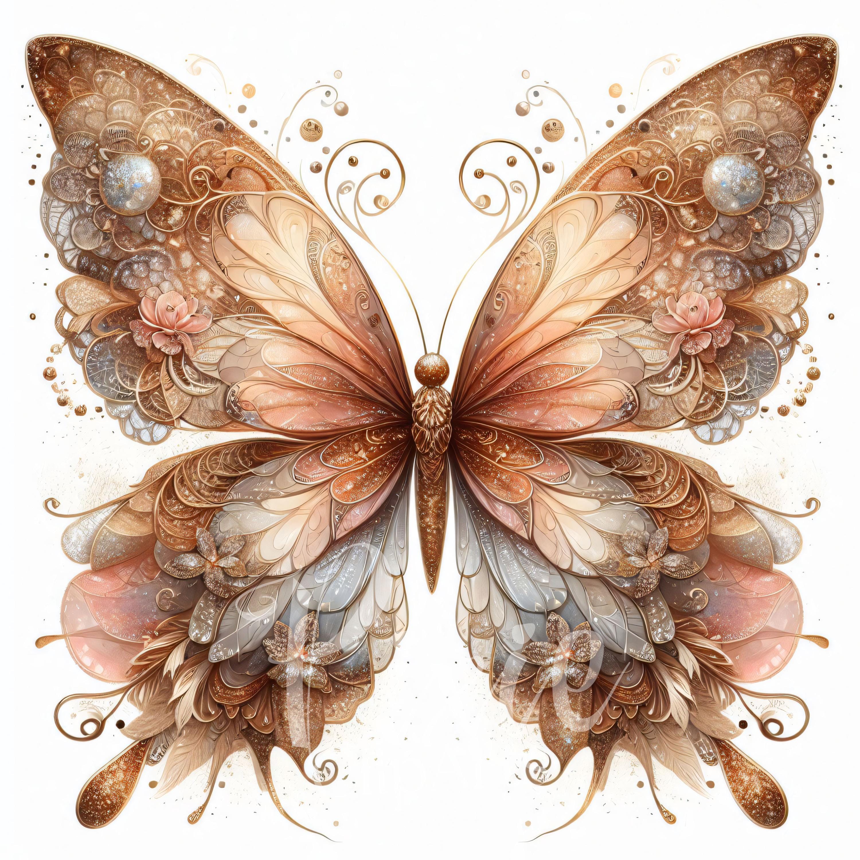 Whimsical Butterfly Clipart | Set of 10 High Quality 300DPI JPG, Golden ...