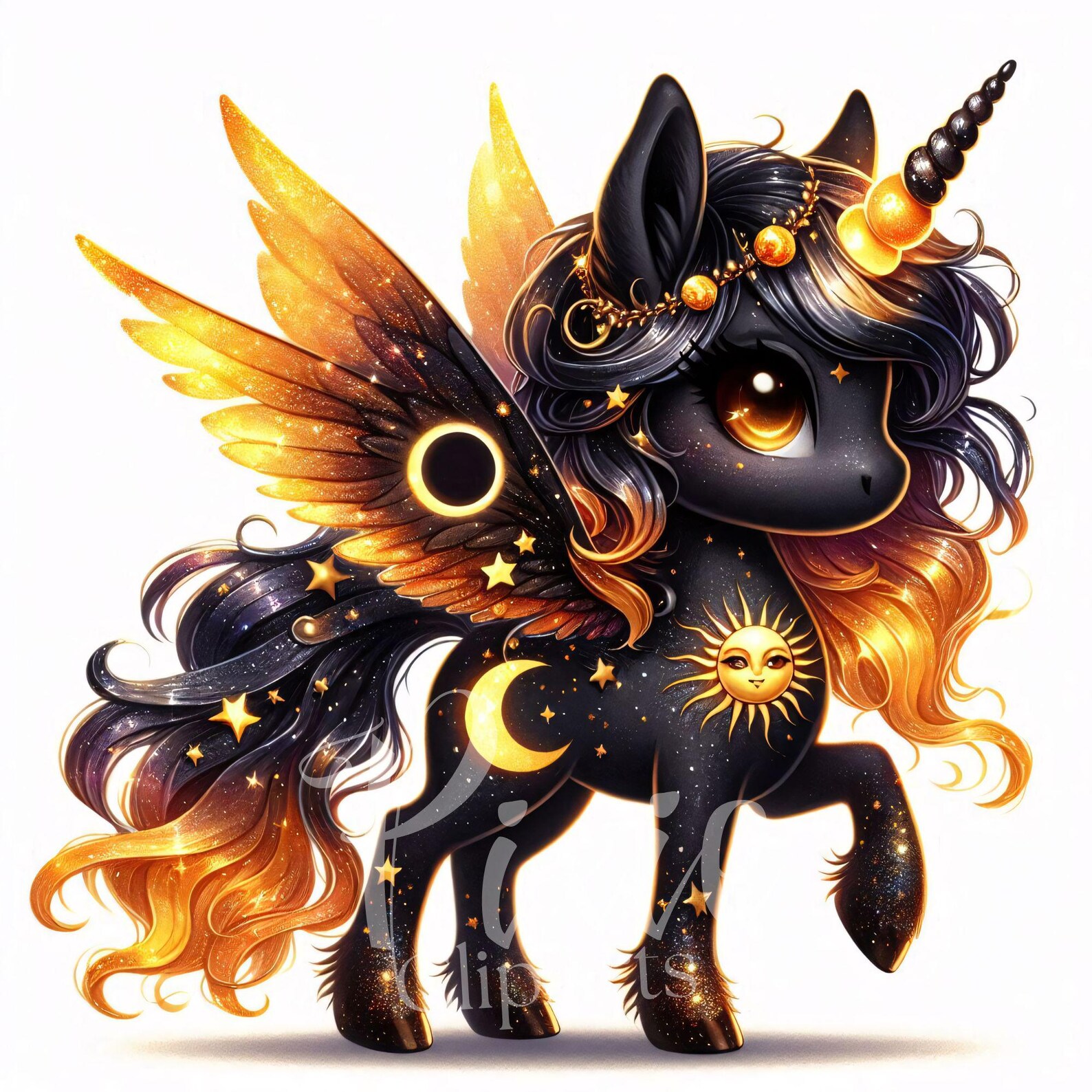 Magical Black Fairy Unicorn Clipart | Set of 10 High Quality 300DPI JPG, Obsidian Eclipse Black ...