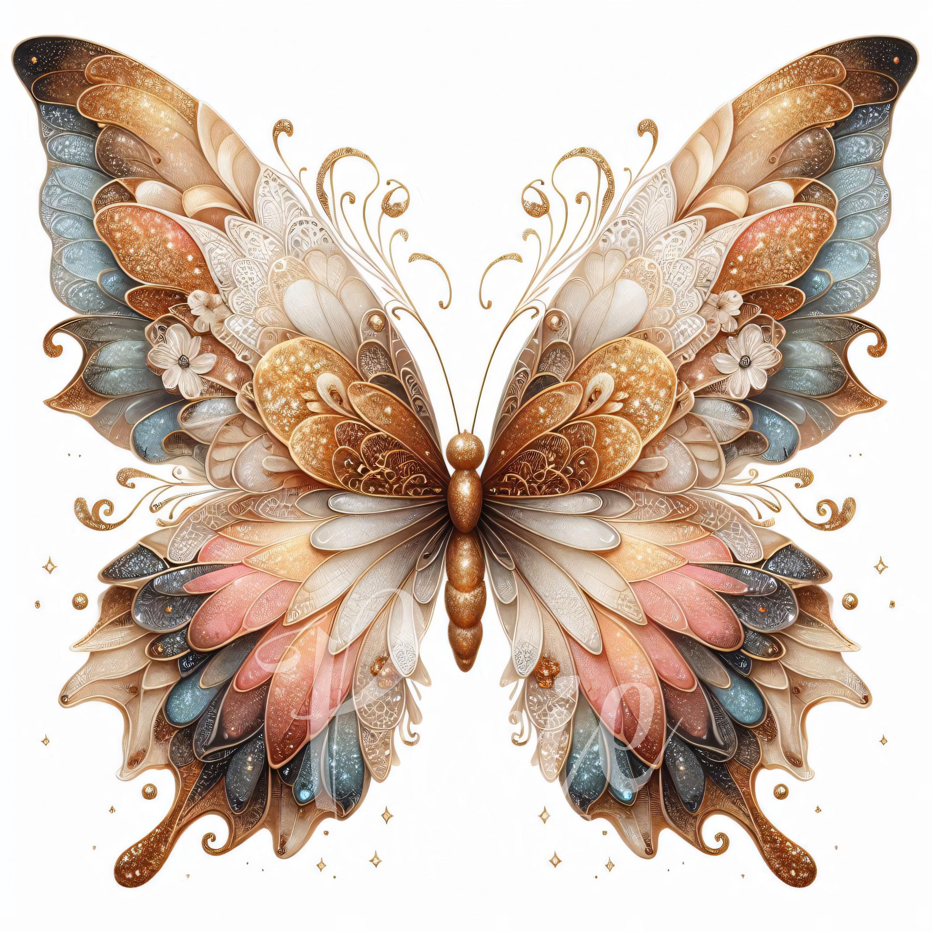 Whimsical Butterfly Clipart | Set of 10 High Quality 300DPI JPG, Golden ...