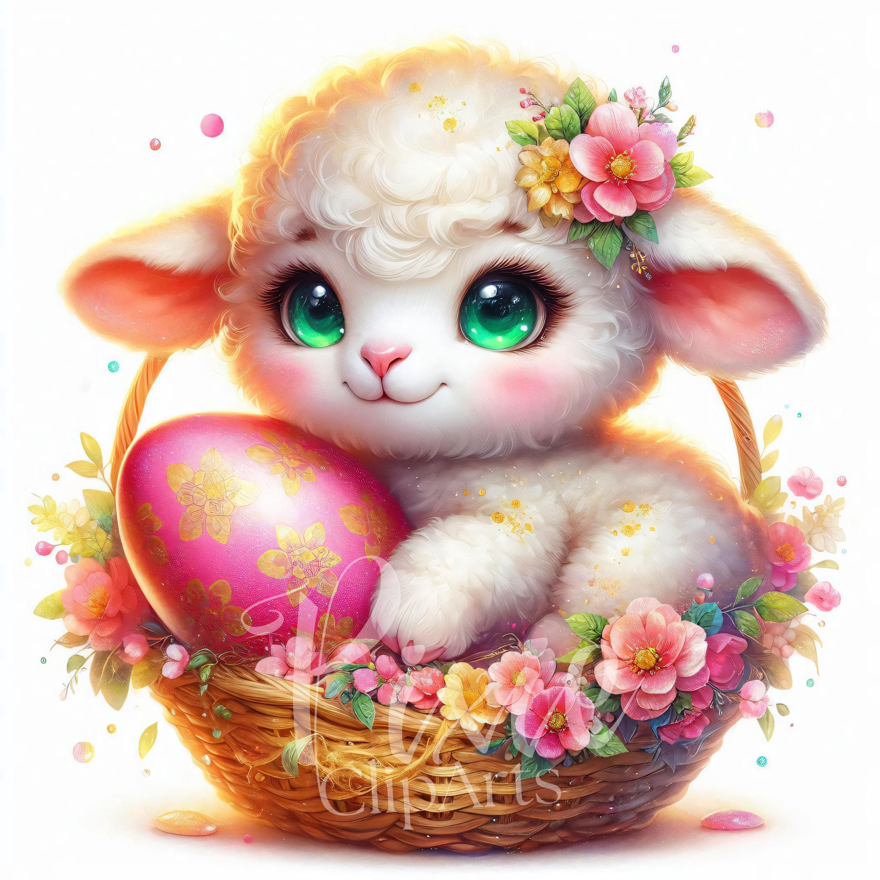 Floral Easter Lamb Clipart , Colorful Easter Lamb Clipart Set - 8 High ...