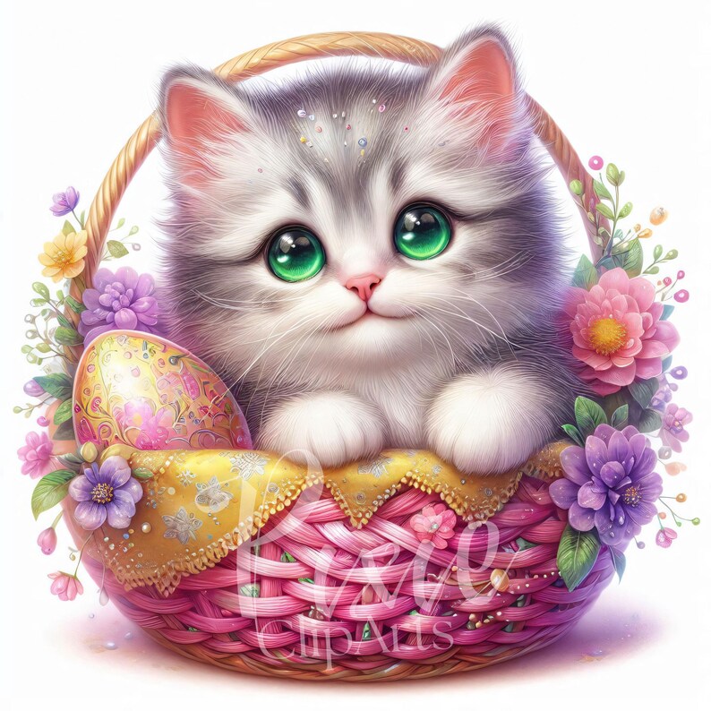 Easter Kitten Clipart | Floral Spring Cat Clipart | Set of 8 | High ...