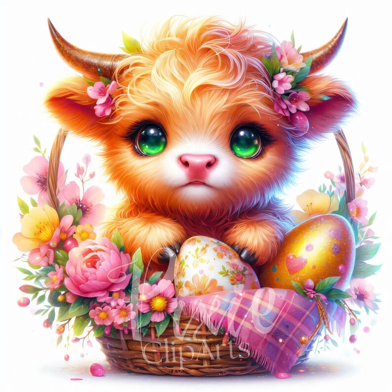 Highland Cow Easter Clipart | Set of 8 | High Quality 300 DPI JPEG ...