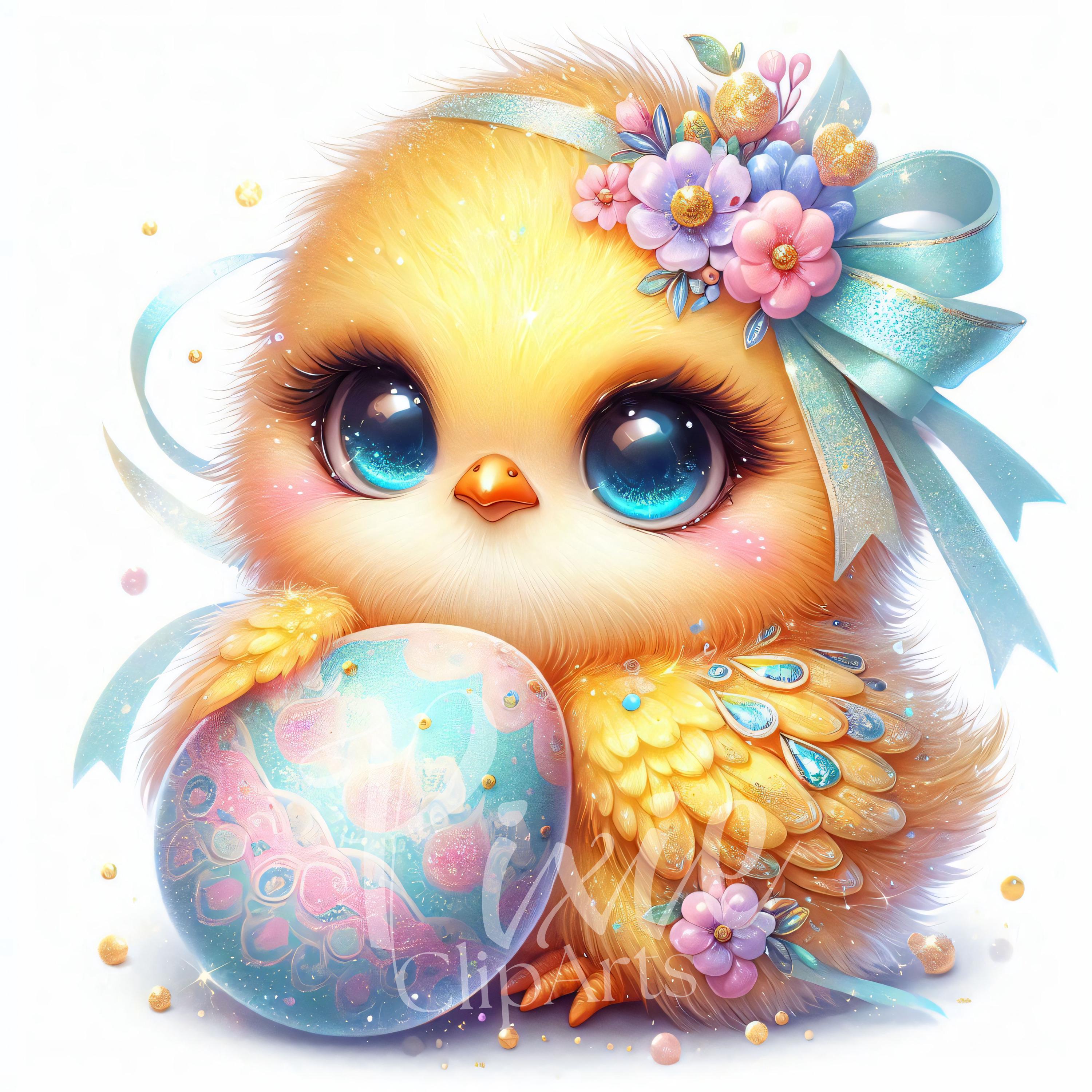Easter Chick Clipart, Spring Chick With Ribbon Clipart Set - 8 JPG High ...