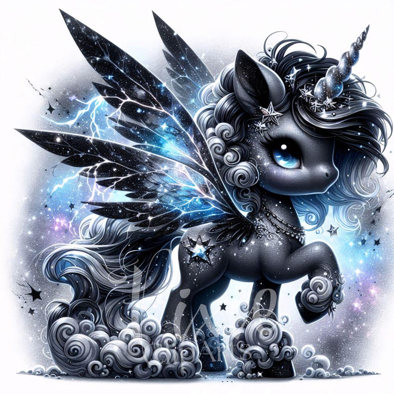 Magical Black Fairy Unicorn Clipart | Set of 10 High Quality 300DPI ...
