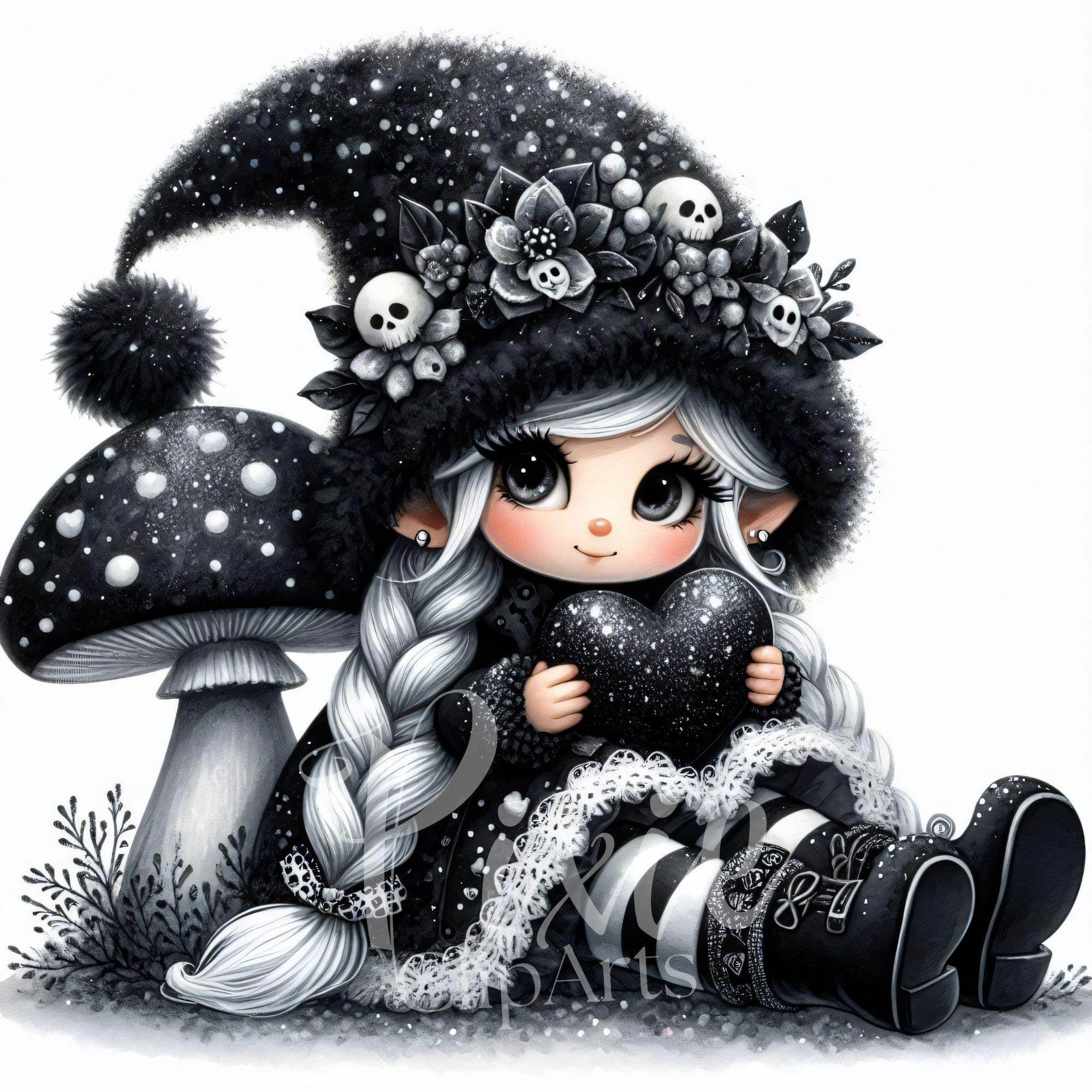 Gothic Gnome Clipart | Set of 10 High Quality 300DPI JPEG | Black Love ...