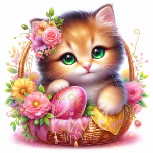Easter Kitten Clipart | Floral Spring Cat Clipart | Set of 8 | High ...