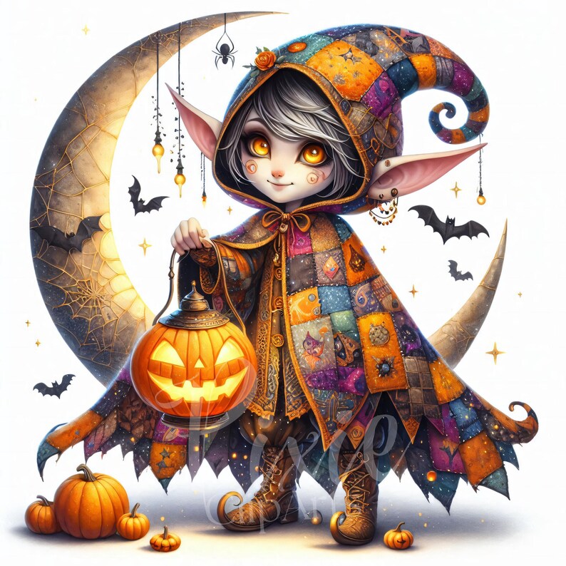 Halloween Elf Clipart | Set of 10 High Quality 300DPI JPG, Moonlit ...