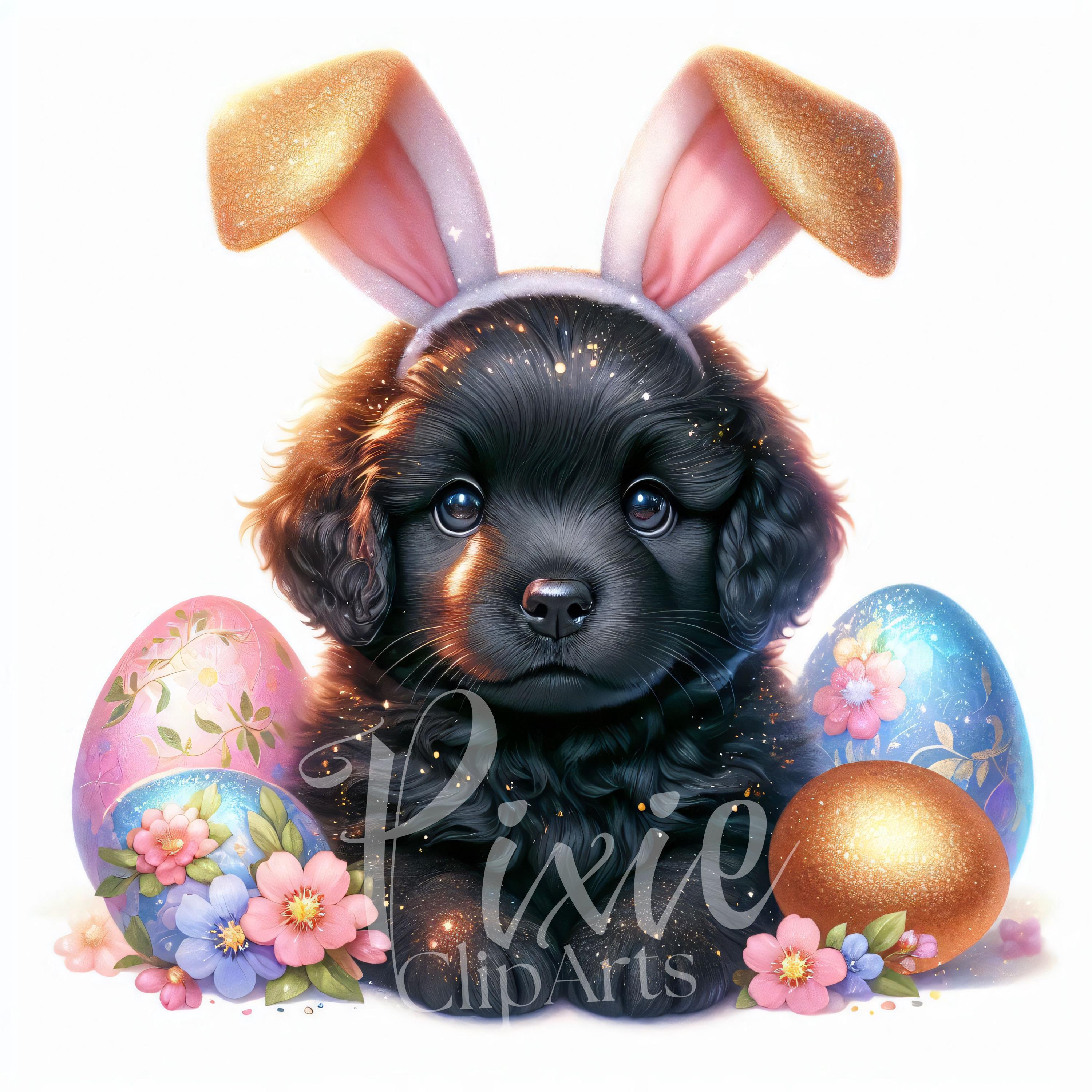 Easter Puppy Clipart | Spring Puppy on Bunny Ears Clipart | Set of 8 ...