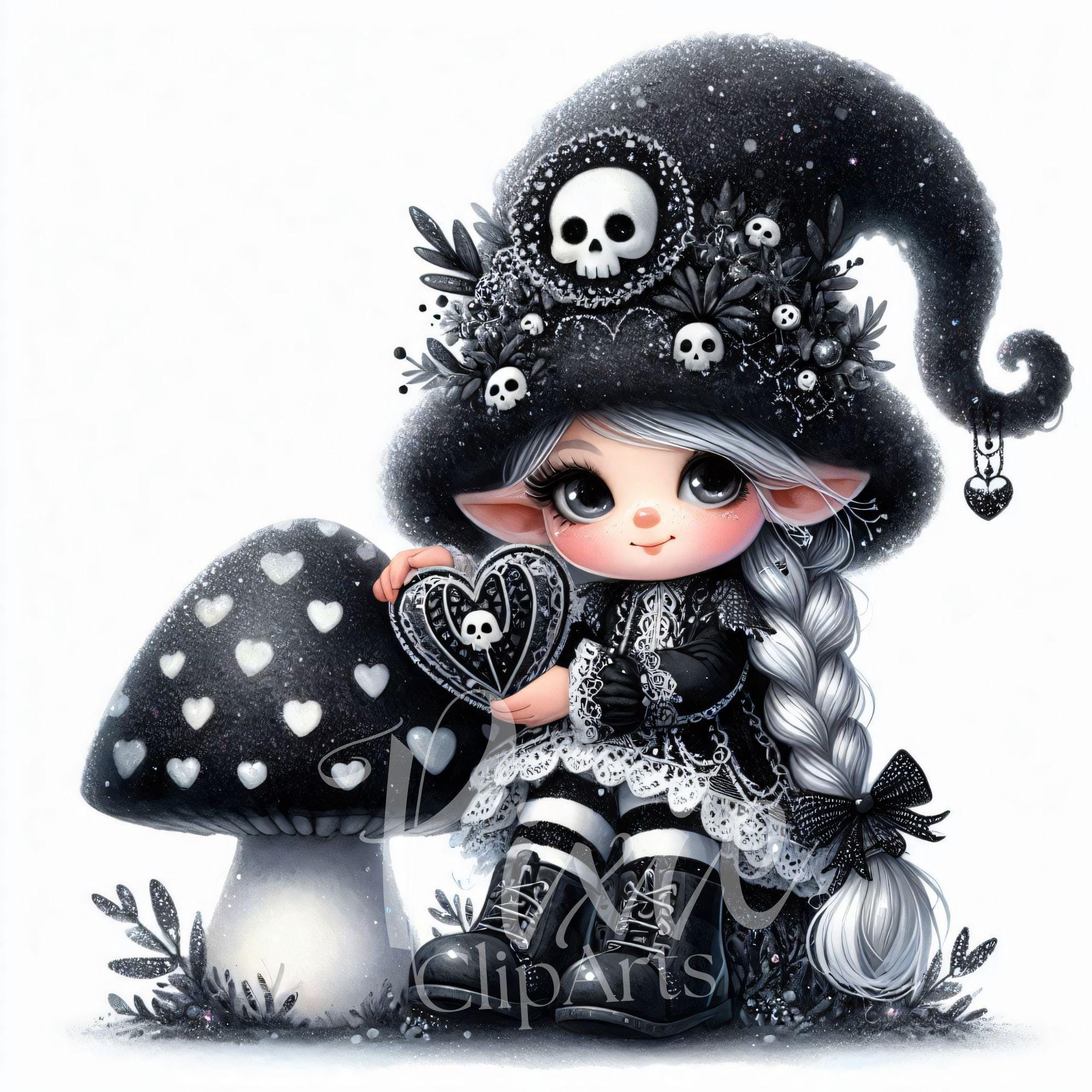 Gothic Gnome Clipart | Set of 10 High Quality 300DPI JPEG | Black Love ...